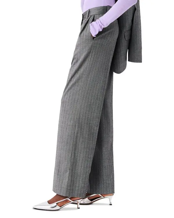 Maje Rhinestone Pinstriped Tailored Trousers