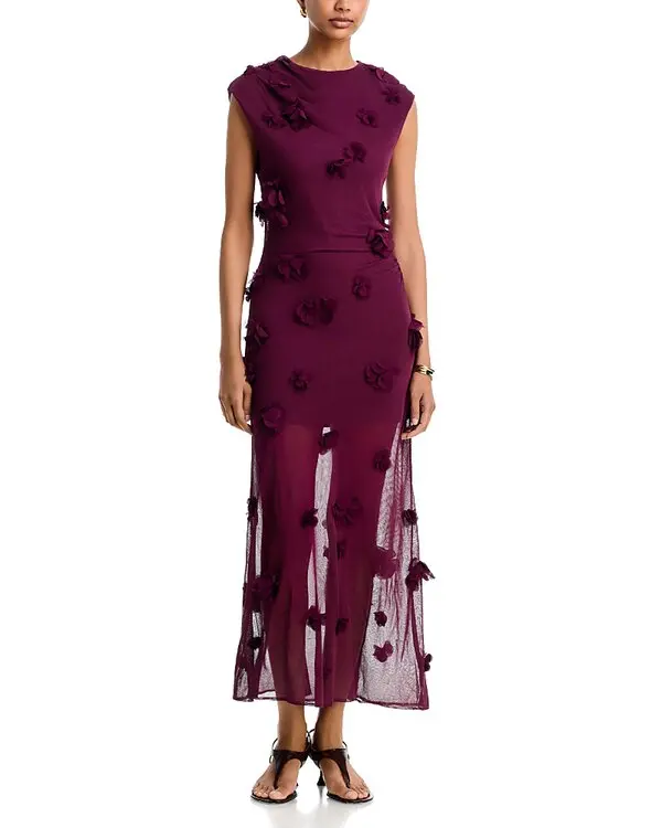 Simkhai Floral Applique Mesh Overlay Dress