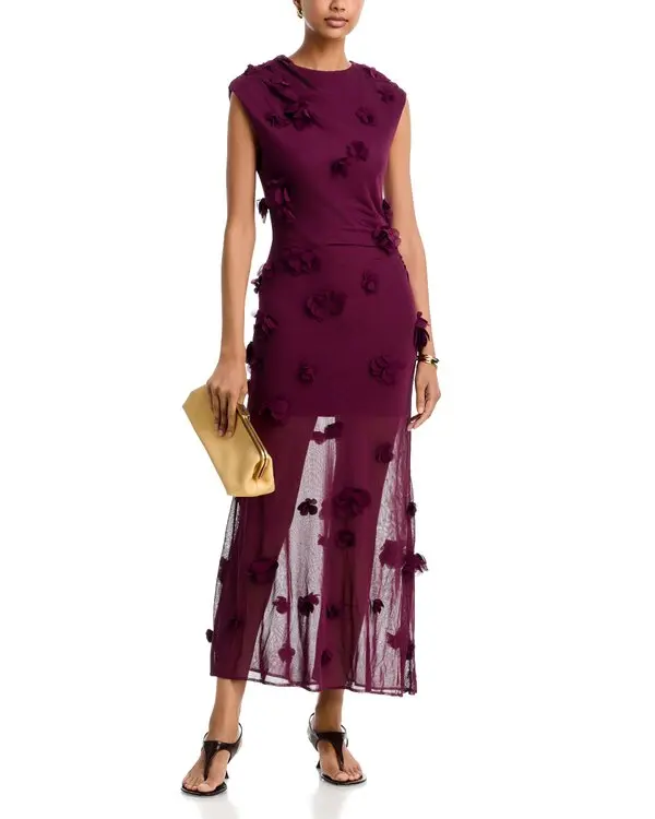 Simkhai Floral Applique Mesh Overlay Dress