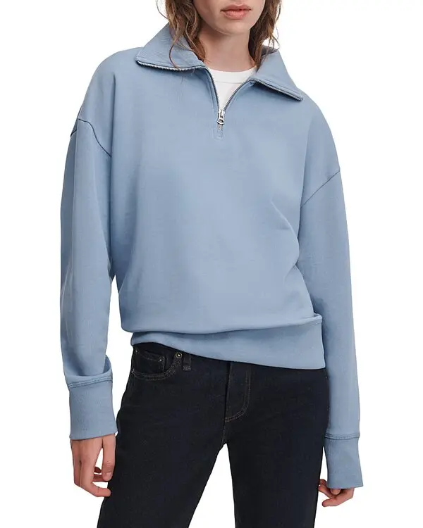Rag & Bone The Everyday Terry Cotton Half Zip Sweatshirt - Dust Blue