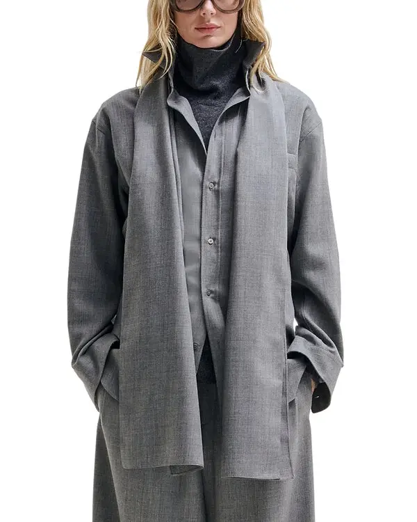 DARKPARK Wool Scarf Button Front Shirt - Grey