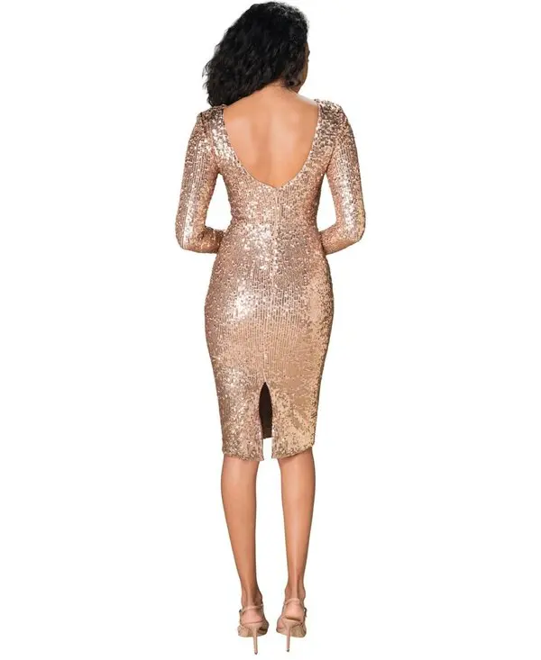 Dress The Population Emery Long Sleeve Sequin Bodycon Midi Dress
