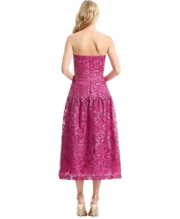 Dress The Population Gemma Strapless Floral Lace Tiered Midi Dress