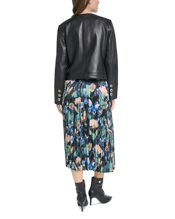 Karl Lagerfeld Paris Leather Collarless Jacket With Button Detailing