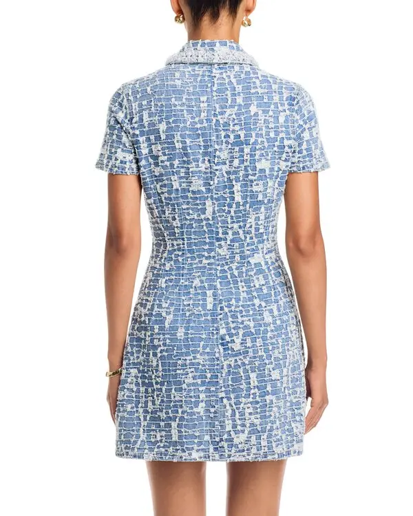 SELF-PORTRAIT Collared Textured Denim Mini Dress