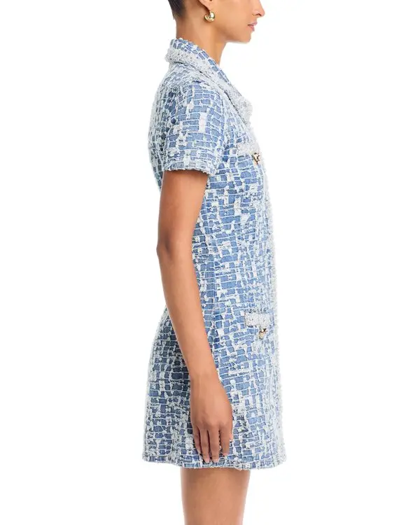 SELF-PORTRAIT Collared Textured Denim Mini Dress