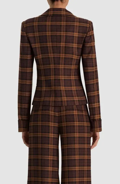 Alice + Olivia Macey Shrunken Plaid Blazer - Dark Chocolate/camel