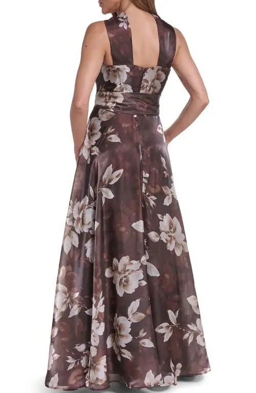 Eliza J Floral Twist Neck Organza Ballgown