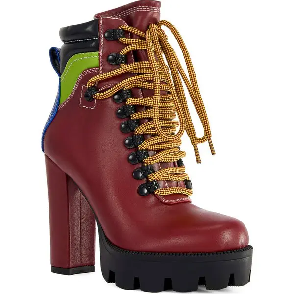 AZALEA WANG Deutch Lace Up Bootie - Red Multi