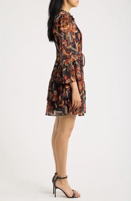 Julia Jordan Floral Print Bell Sleeve Chiffon Dress