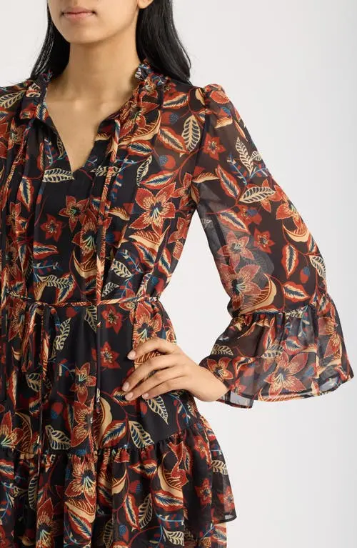 Julia Jordan Floral Print Bell Sleeve Chiffon Dress