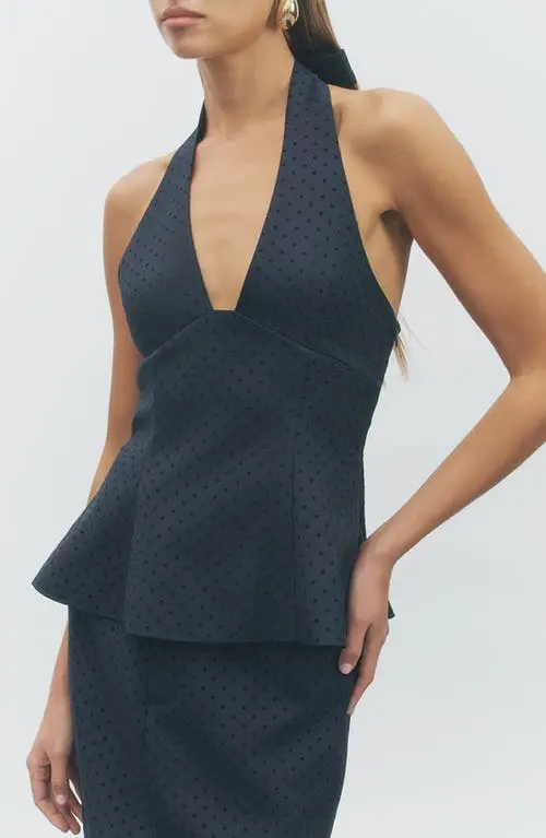 MAUDE CLUB Brynn Peplum Halter Top