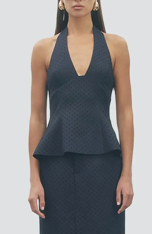 MAUDE CLUB Brynn Peplum Halter Top