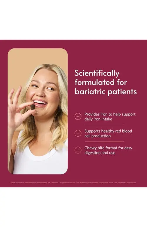 BARIATRIC ADVANTAGE Iron 30 Mg Chewy Bite With Vitamin C Chocolate Raspberry Supplement 30 Count