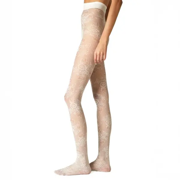 STEMS Margaux Rose Patterned Tights - Ivory