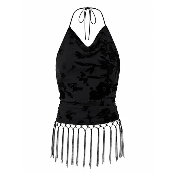 TOHEN Astley Devoré Floral Burn-out Halter Neck Top