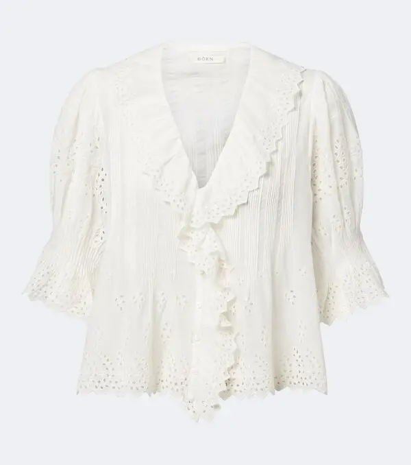 DÔEN Henri Broderie Anglaise Cotton Blouse - White
