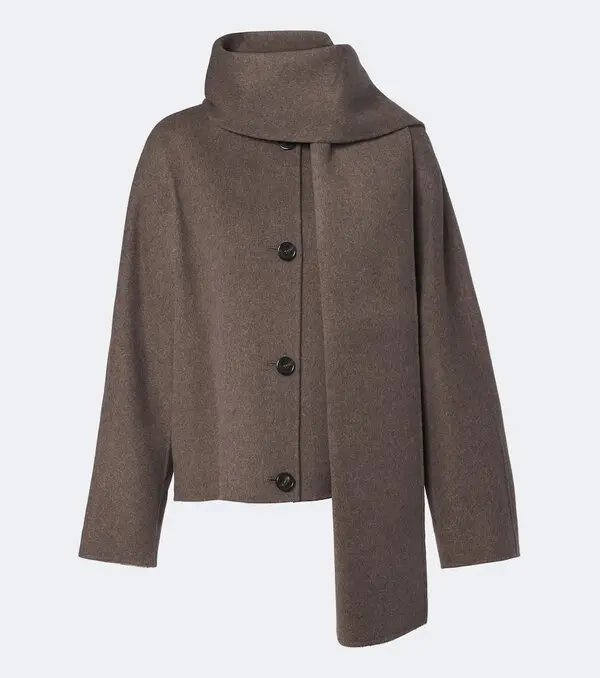 Max Mara Virgin Wool Scarf-detail Jacket - Brown