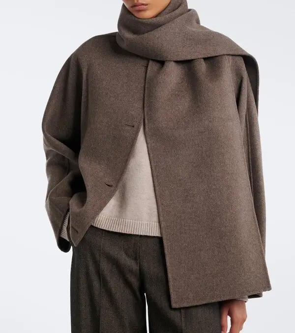 Max Mara Virgin Wool Scarf-detail Jacket - Brown