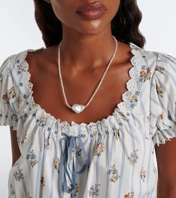 DÔEN Nera Embroidered Printed Cotton Top - White