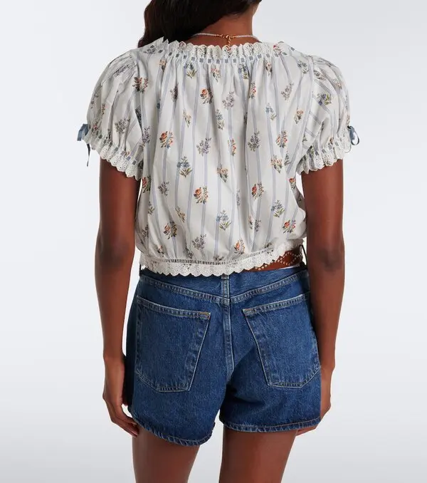 DÔEN Nera Embroidered Printed Cotton Top - White