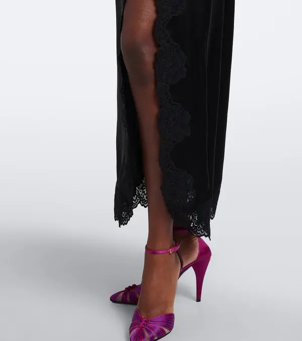 Valentino Garavani Lace-trimmed Silk Crêpe Satin Midi Skirt - Black