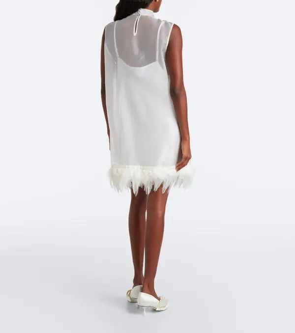 Staud Albee Feather-trimmed Silk Minidress