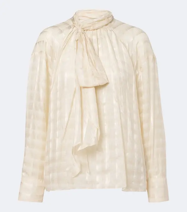 Dorothee Schumacher Airy Check Tie-neck Cotton Silk Blouse - Beige