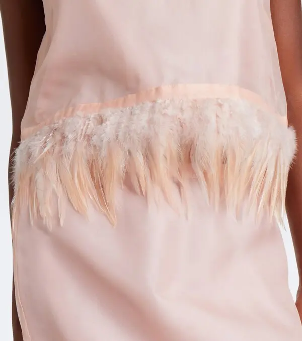 Staud Avi Feather-trimmed Silk Top