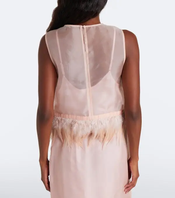 Staud Avi Feather-trimmed Silk Top