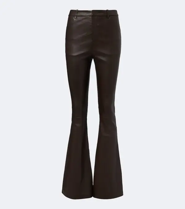Vince Leather Flared Pants Smoked Truffle