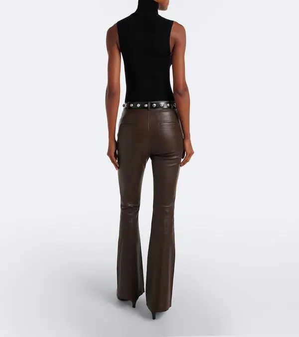 Vince Leather Flared Pants Smoked Truffle