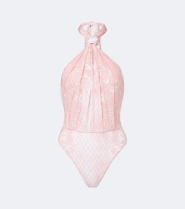 Balmain Halterneck Printed One Piece - Pink