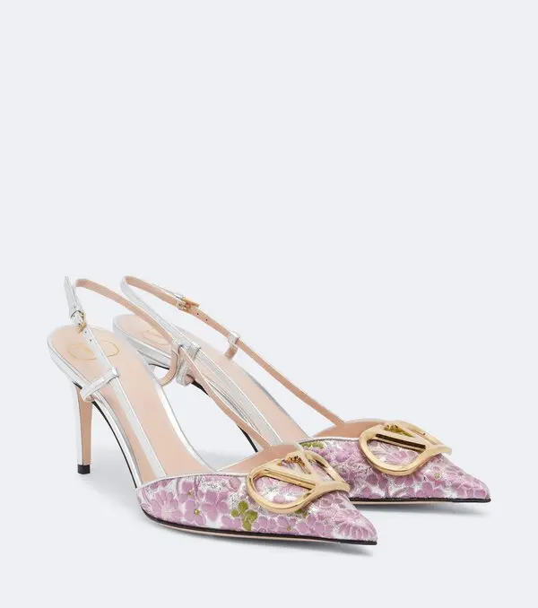 Valentino Garavani Vlogo Floral Leather-trimmed Slingback Pumps - Pink