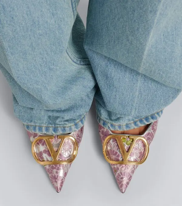 Valentino Garavani Vlogo Floral Leather-trimmed Slingback Pumps