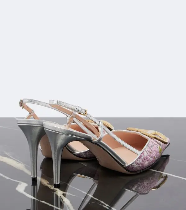 Valentino Garavani Vlogo Floral Leather-trimmed Slingback Pumps