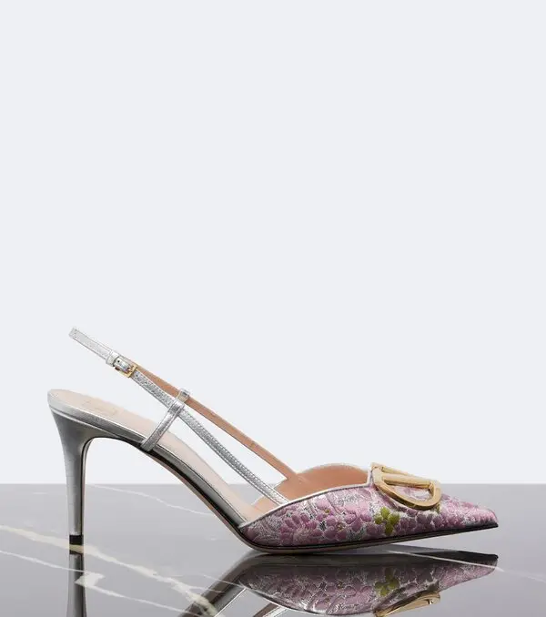 Valentino Garavani Vlogo Floral Leather-trimmed Slingback Pumps