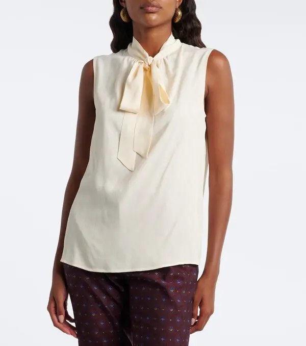 Etro Paisley Jacquard Crêpe De Chine Top - White