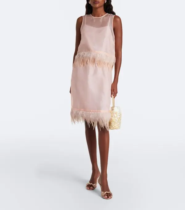 Staud Lark Feather-trimmed Silk Miniskirt - Pink