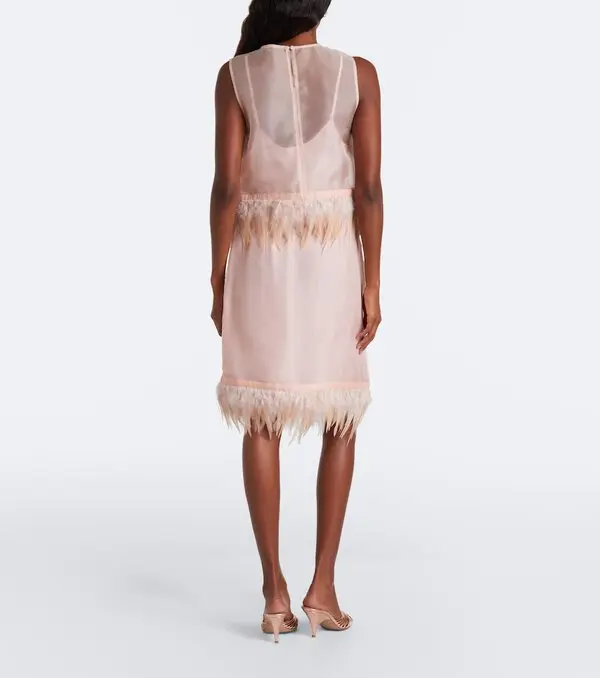 Staud Lark Feather-trimmed Silk Miniskirt - Pink