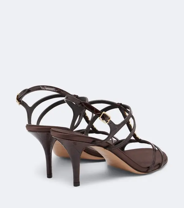 FERRAGAMO Tiane Embellished Croc-effect Leather Sandals - Brown