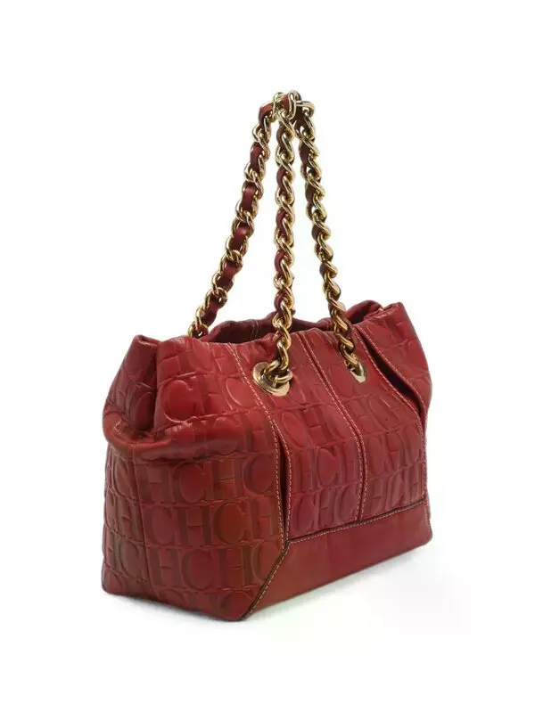Carolina Herrera Monogram Embossed Leather Tote Bag