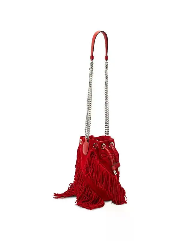 CHRISTIAN LOUBOUTIN Marie Jane Fringe Bucket Bag - Red