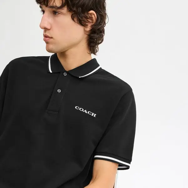 COACH Signature Trim Polo In Organic Cotton - Black