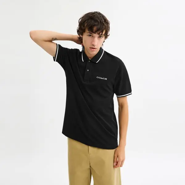 COACH Signature Trim Polo In Organic Cotton - Black