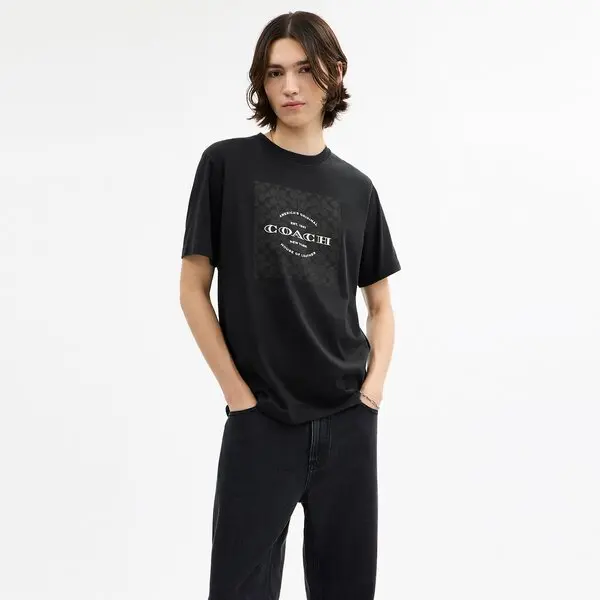 COACH Signature Square T-shirt In Organic Cotton - Black