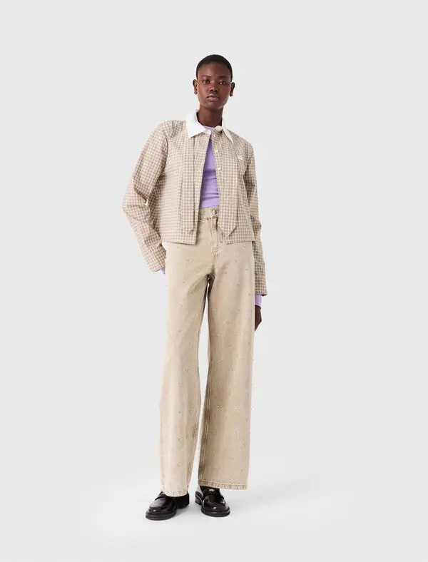 Maje Rhinestone Checked Shirt With Removable Tie