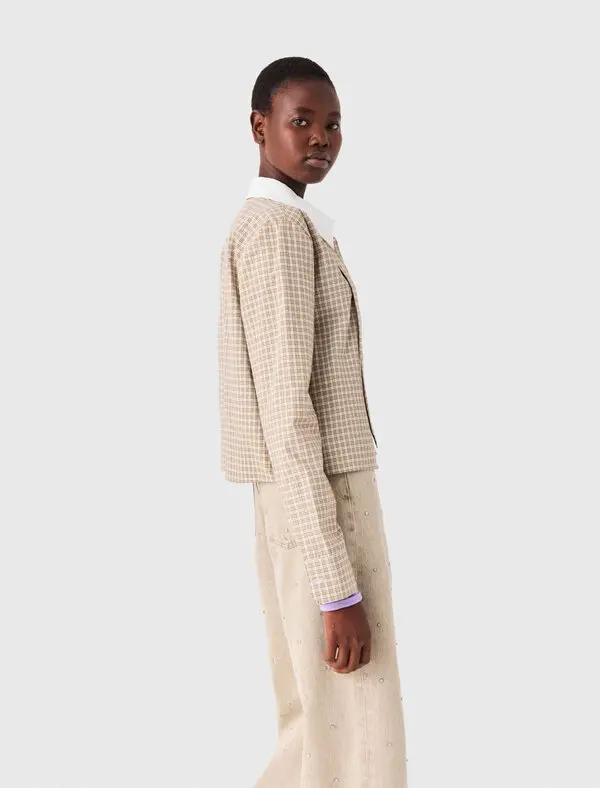 Maje Rhinestone Checked Shirt With Removable Tie