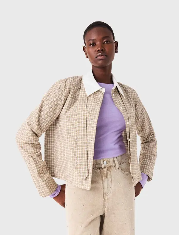 Maje Rhinestone Checked Shirt With Removable Tie