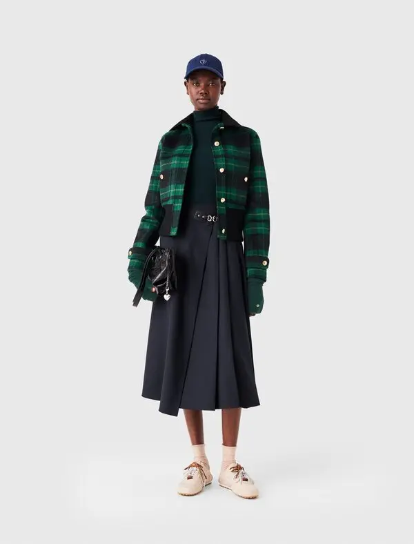 Maje Reversible Cropped Check Jacket